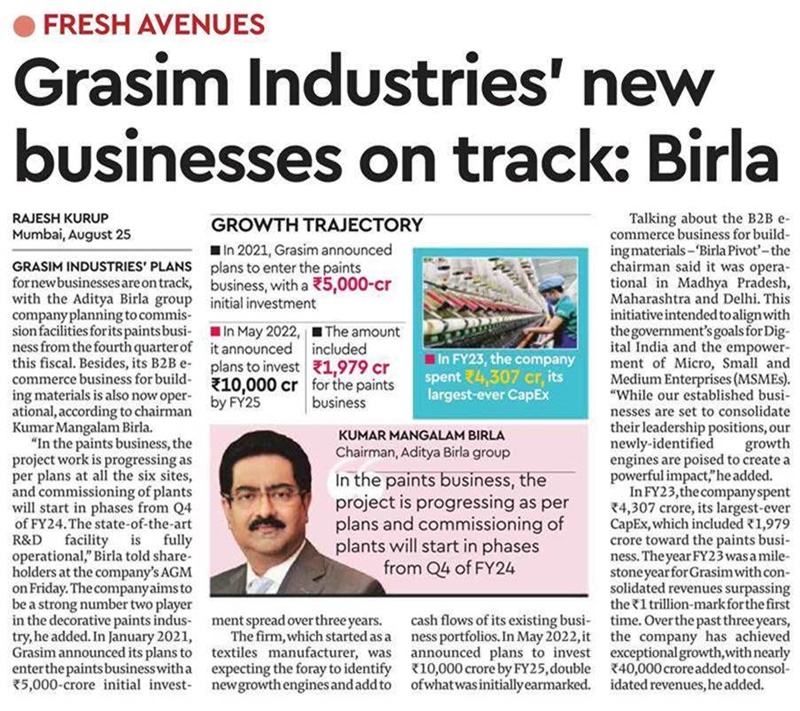 Grasim Industries' 76 AGM coverage in media Grasim Industries' 76 AGM coverage in media